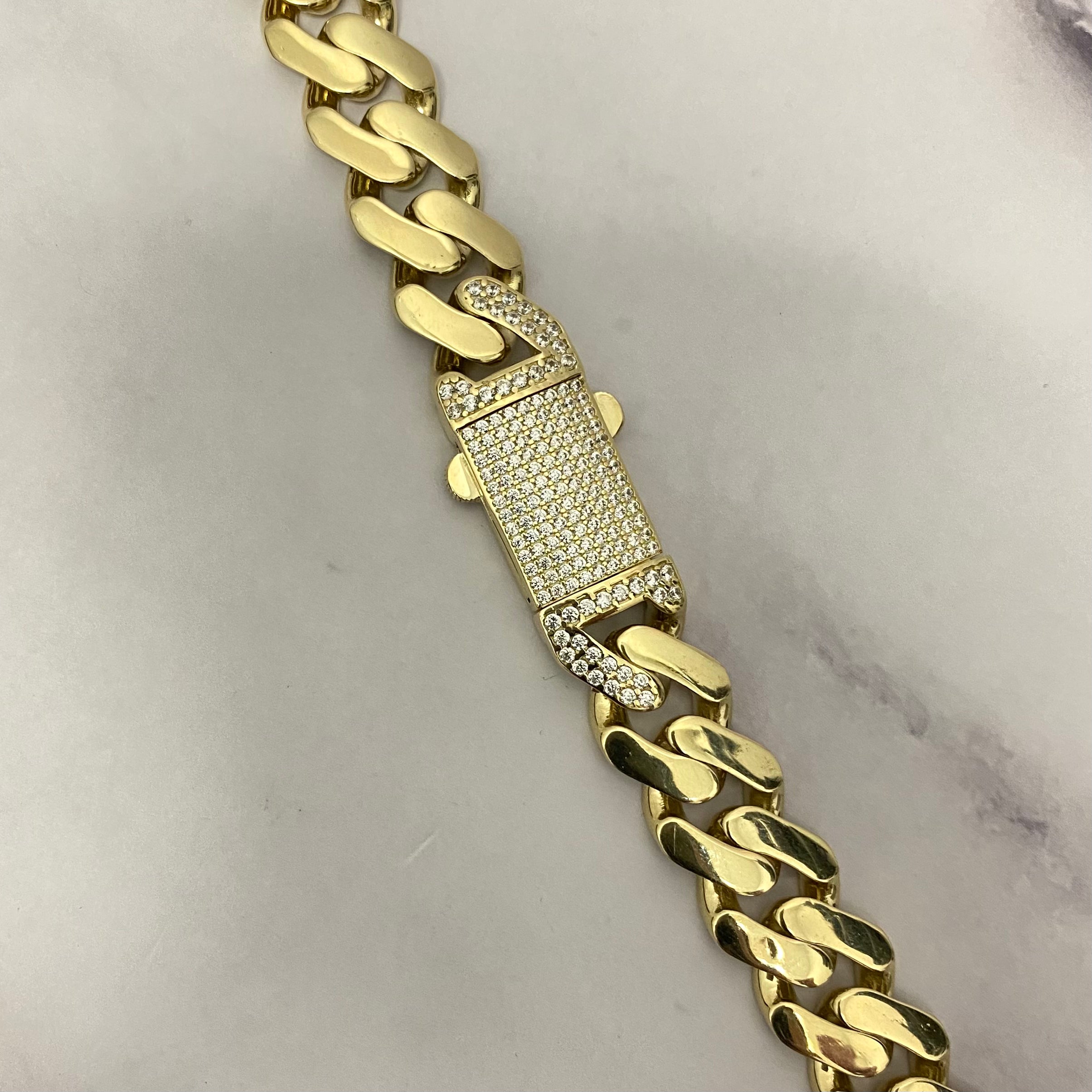 14K Yellow Gold Monaco Cuban Link Chain With Zircons / 36.1gr / 10.8mm ...