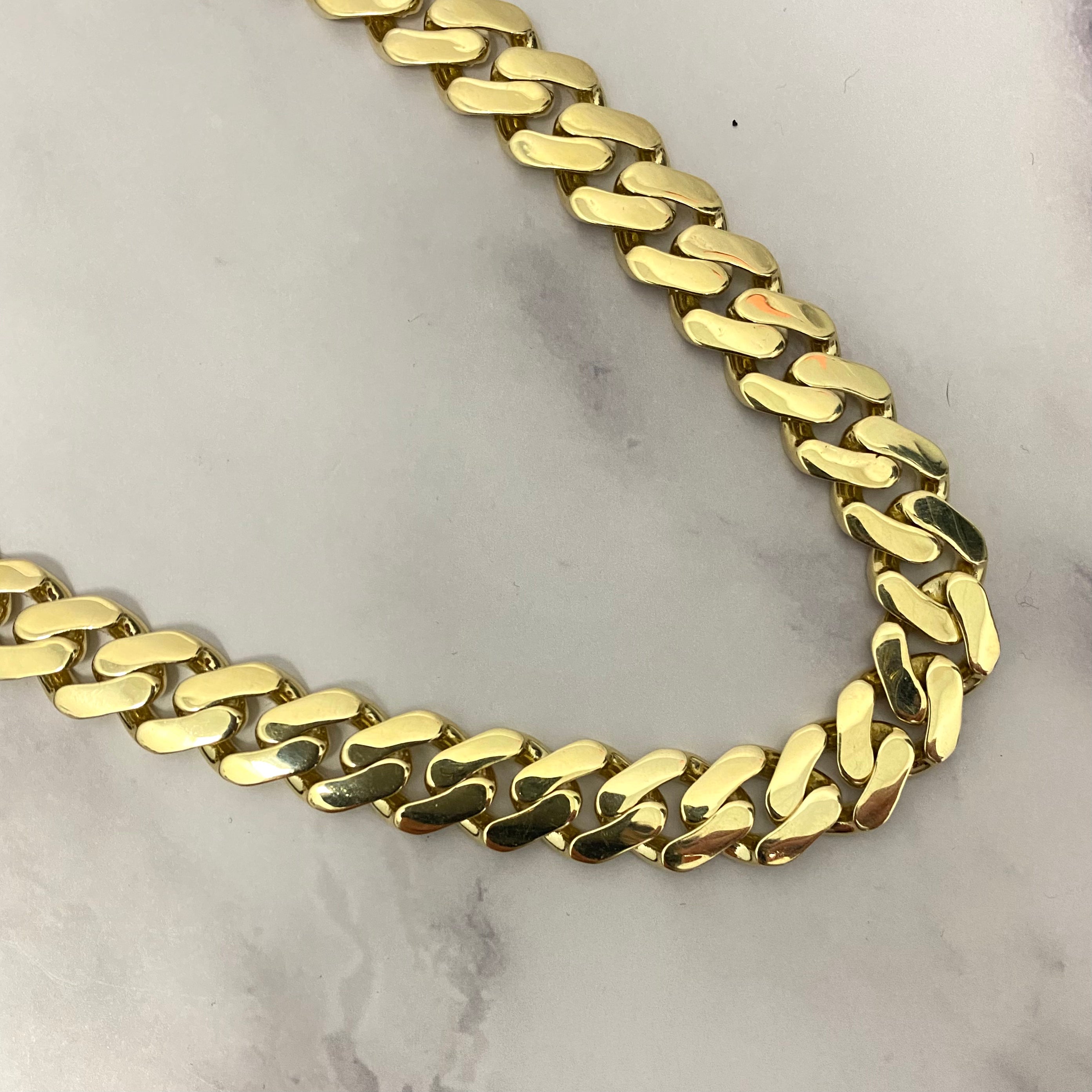 14K Yellow Gold Monaco Cuban Link Chain With Zircons / 36.1gr / 10.8mm ...