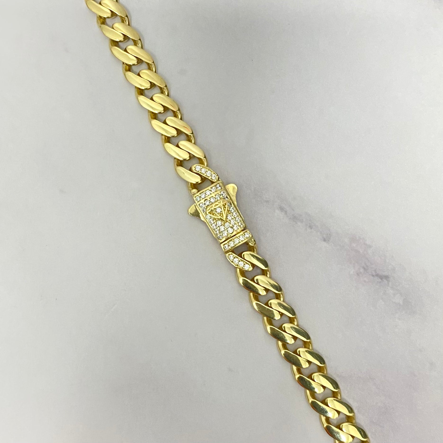14K Yellow Gold Monaco Cuban Link Chain With Zircons / 21.8gr / 7mm ...