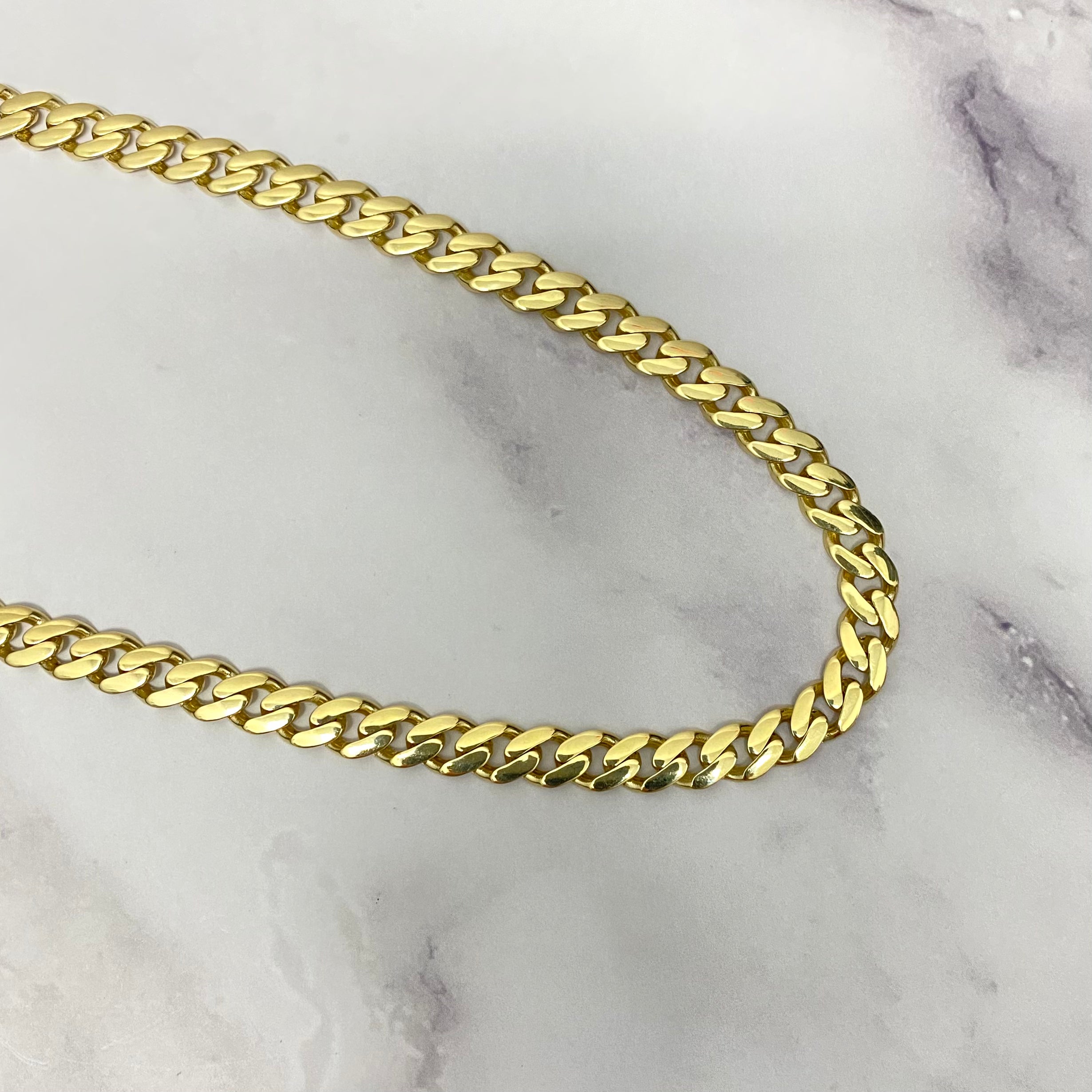 14K Yellow Gold Monaco Cuban Link Chain With Zircons / 21.8gr / 7mm ...